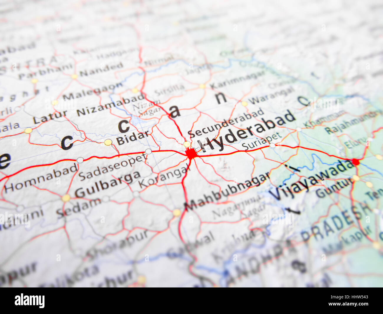 Hyderabad city over a road map (India Stock Photo - Alamy