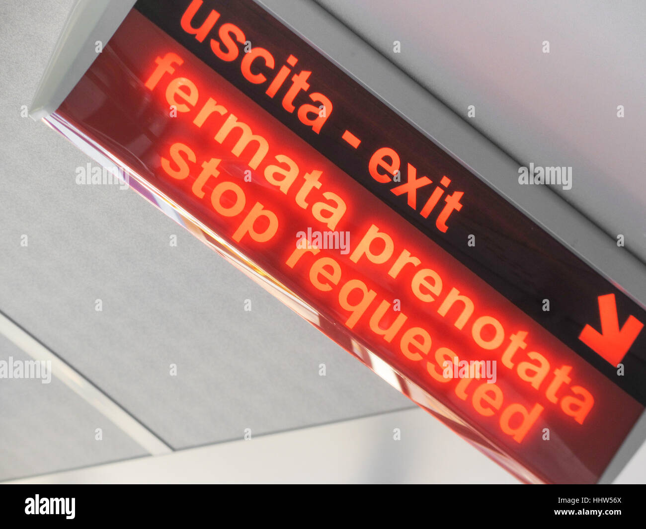 Exit lamp indicator and bus stop request inside a bus Stock Photo - Alamy