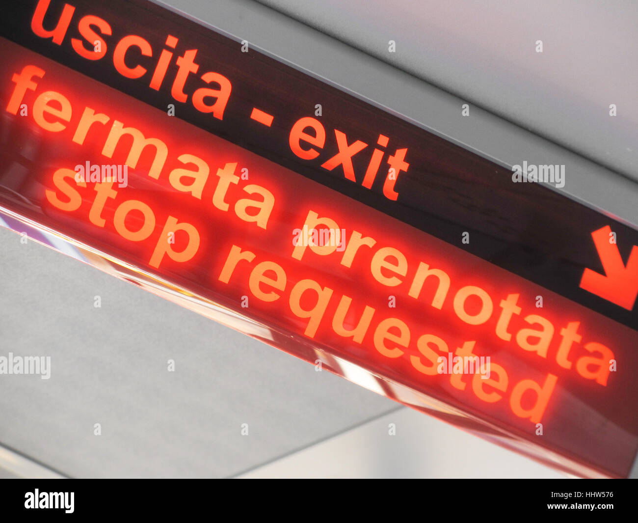 Exit lamp indicator and bus stop request inside a bus Stock Photo - Alamy