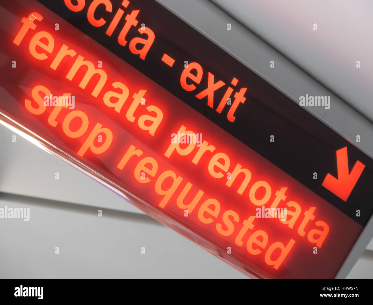 Exit lamp indicator and bus stop request inside a bus Stock Photo - Alamy