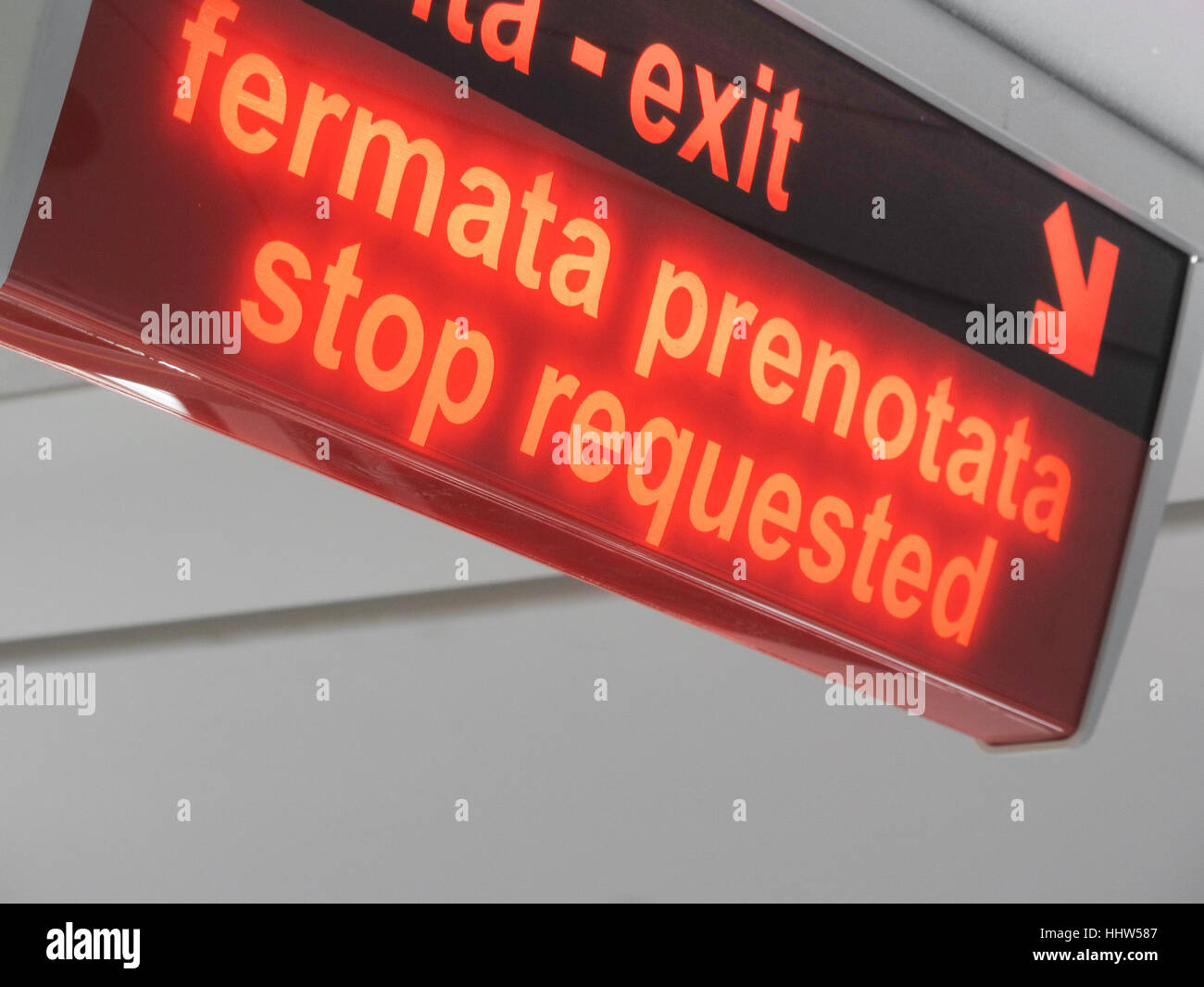 Exit lamp indicator and bus stop request inside a bus Stock Photo - Alamy
