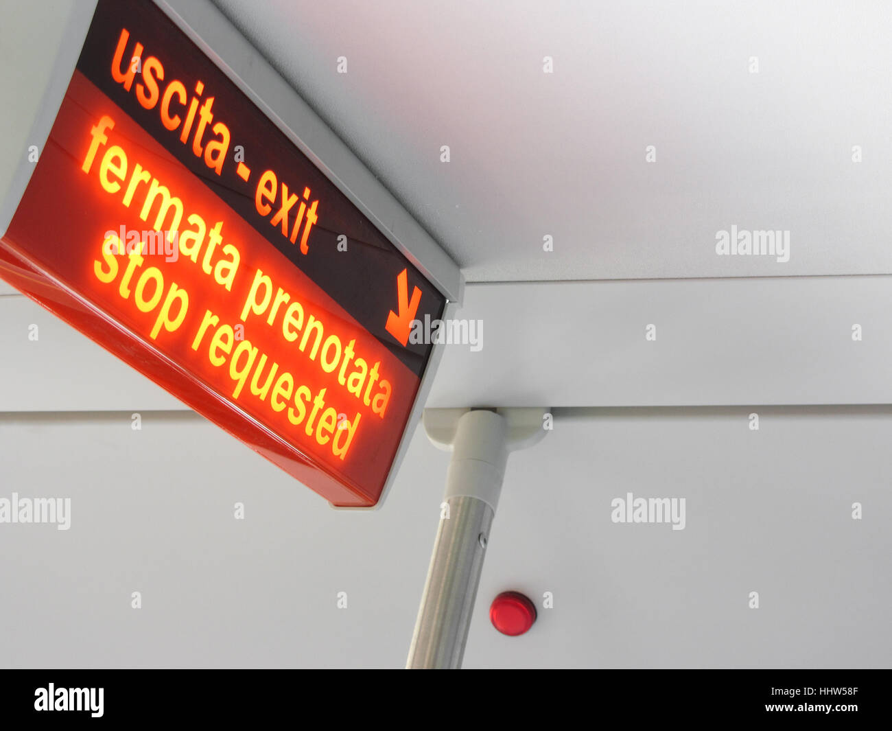 Exit lamp indicator and bus stop request inside a bus Stock Photo - Alamy