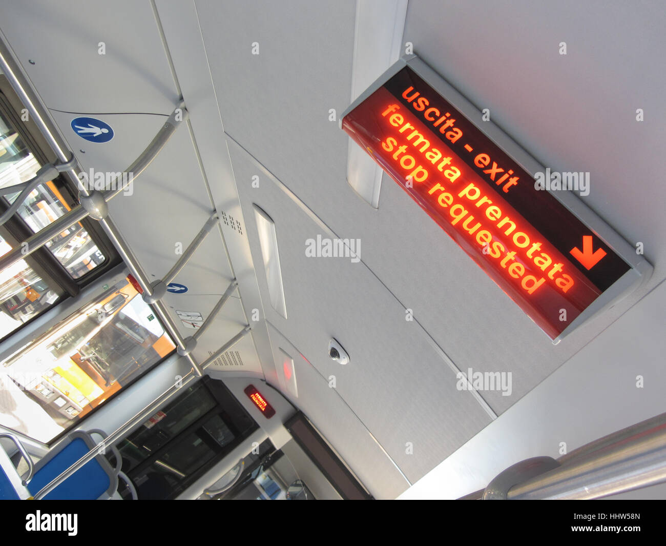 Exit lamp indicator and bus stop request inside a bus Stock Photo - Alamy
