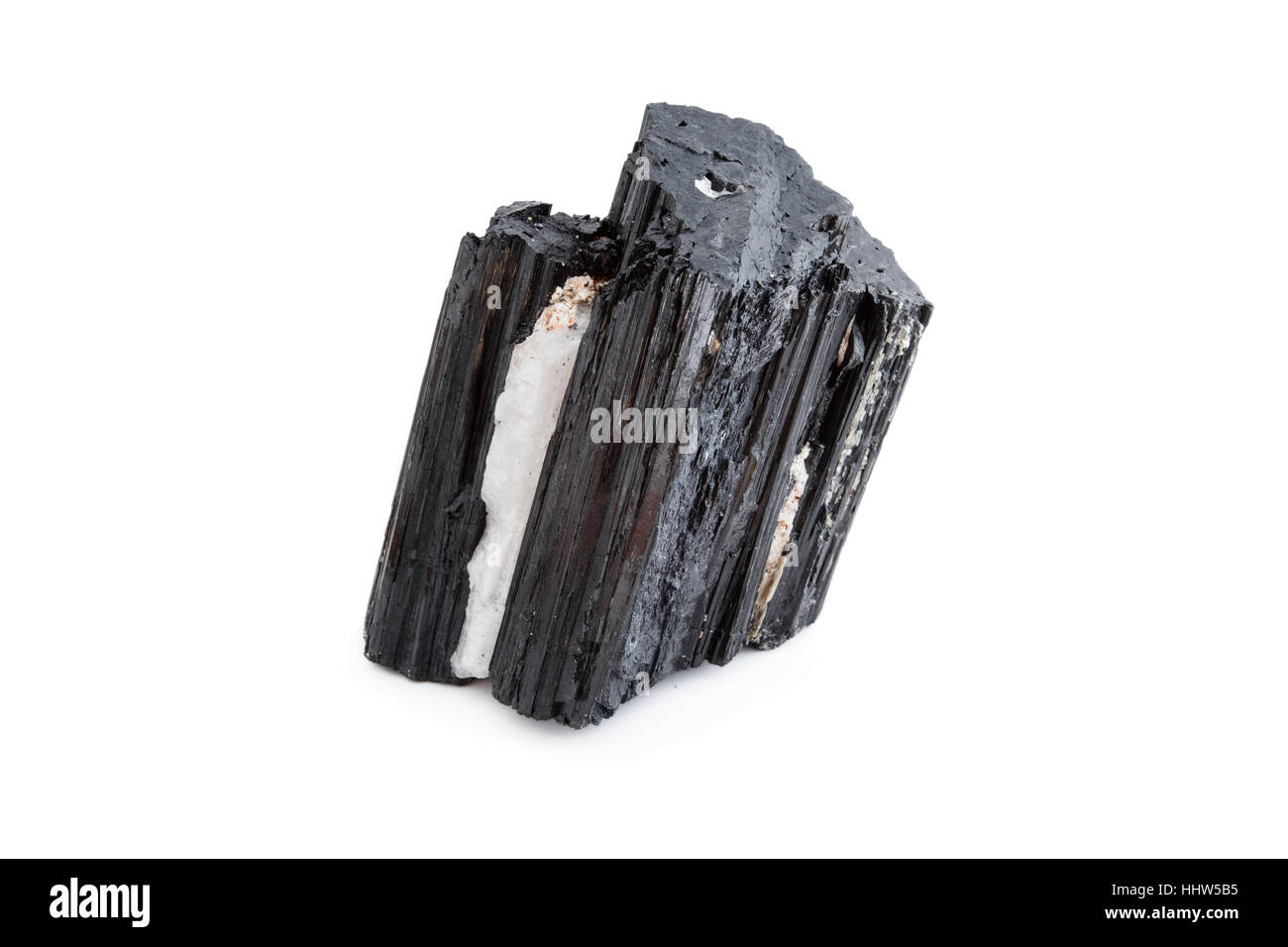 mineral of black tourmaline in white background Stock Photo - Alamy