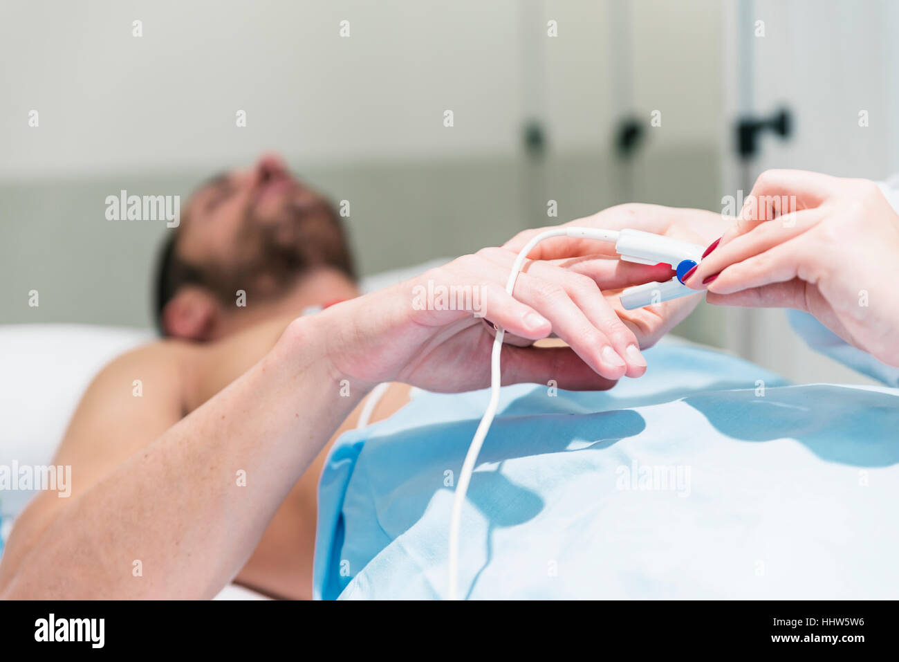 ECG electrodes on the patient. In hospital Stock Photo - Alamy