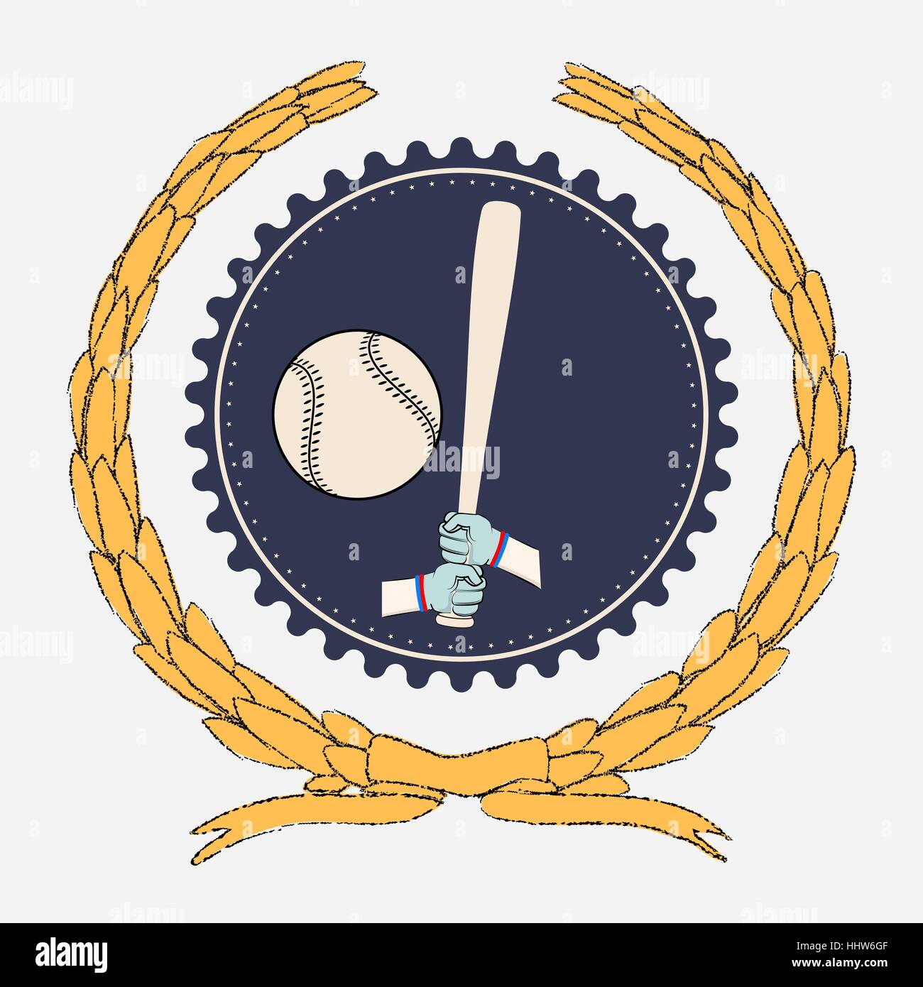 Hands holding baseball bat and big ball. Sport logo isolated on white ...