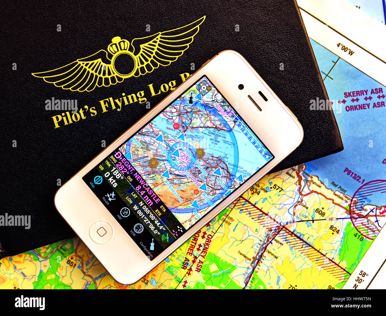 Iphone and pilots Pro Nav navigation software and charts Stock Photo ...