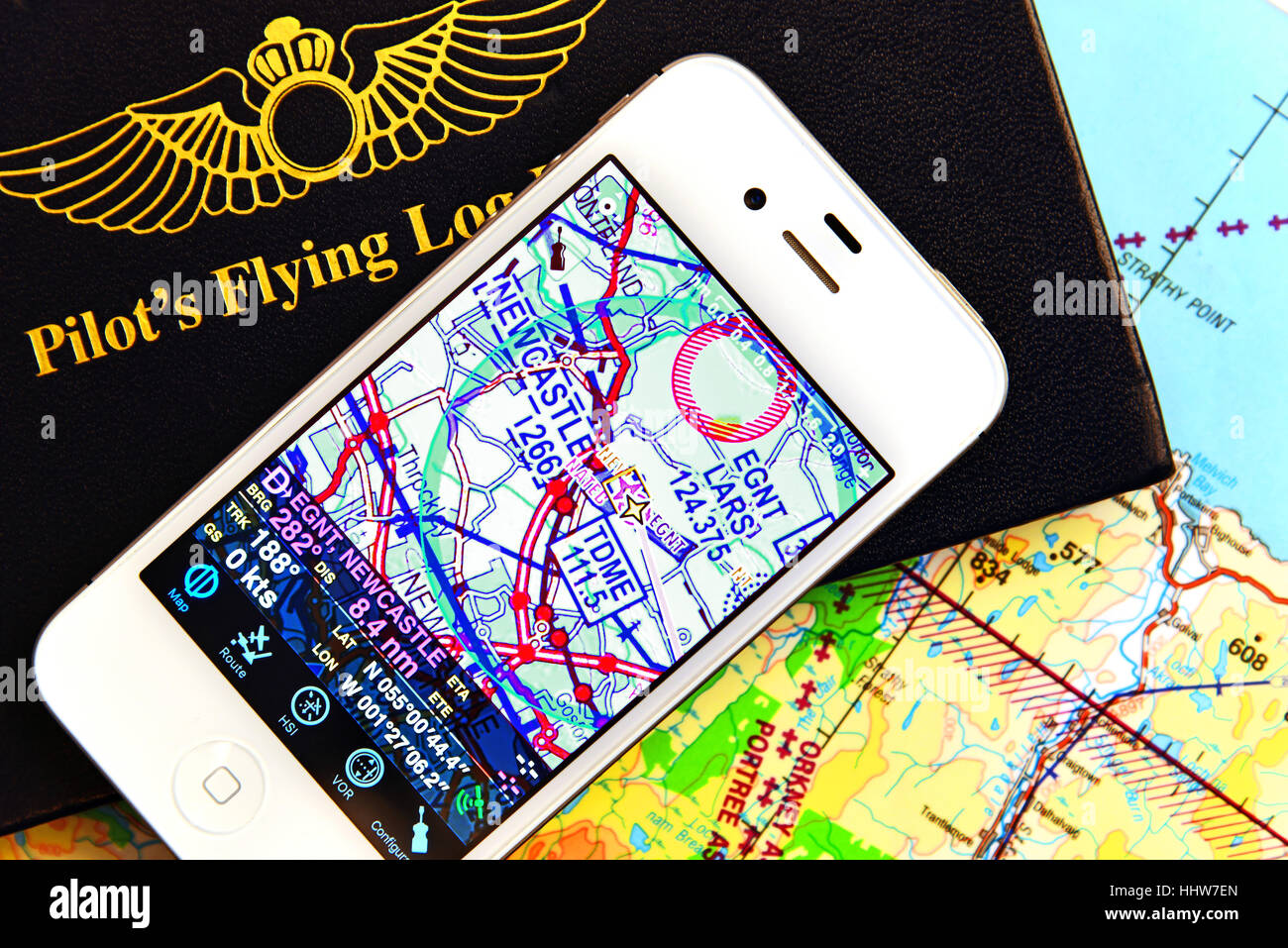 Iphone and pilots Pro Nav navigation software and charts Stock Photo ...