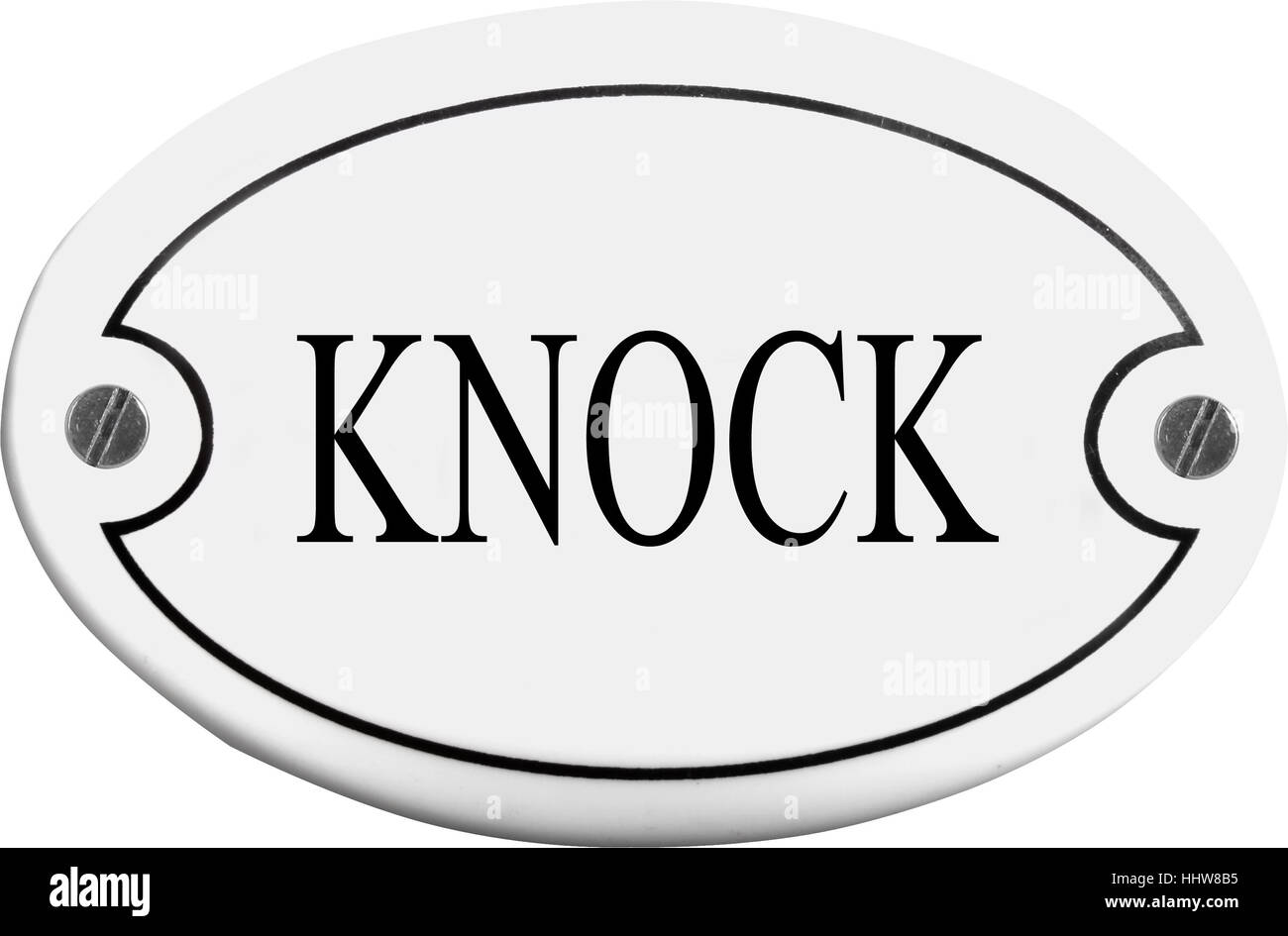 Old-fashioned door name plate with text knock Stock Photo - Alamy