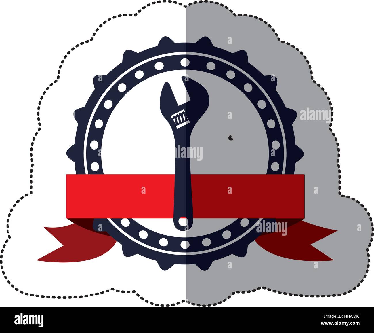 middle shadow sticker with circular frame with wrench and ribbon vector ...