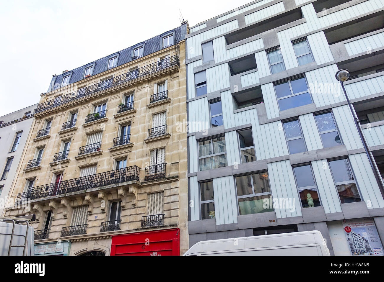 Modern building next to Classic Hausmannian parisian building, Paris ...