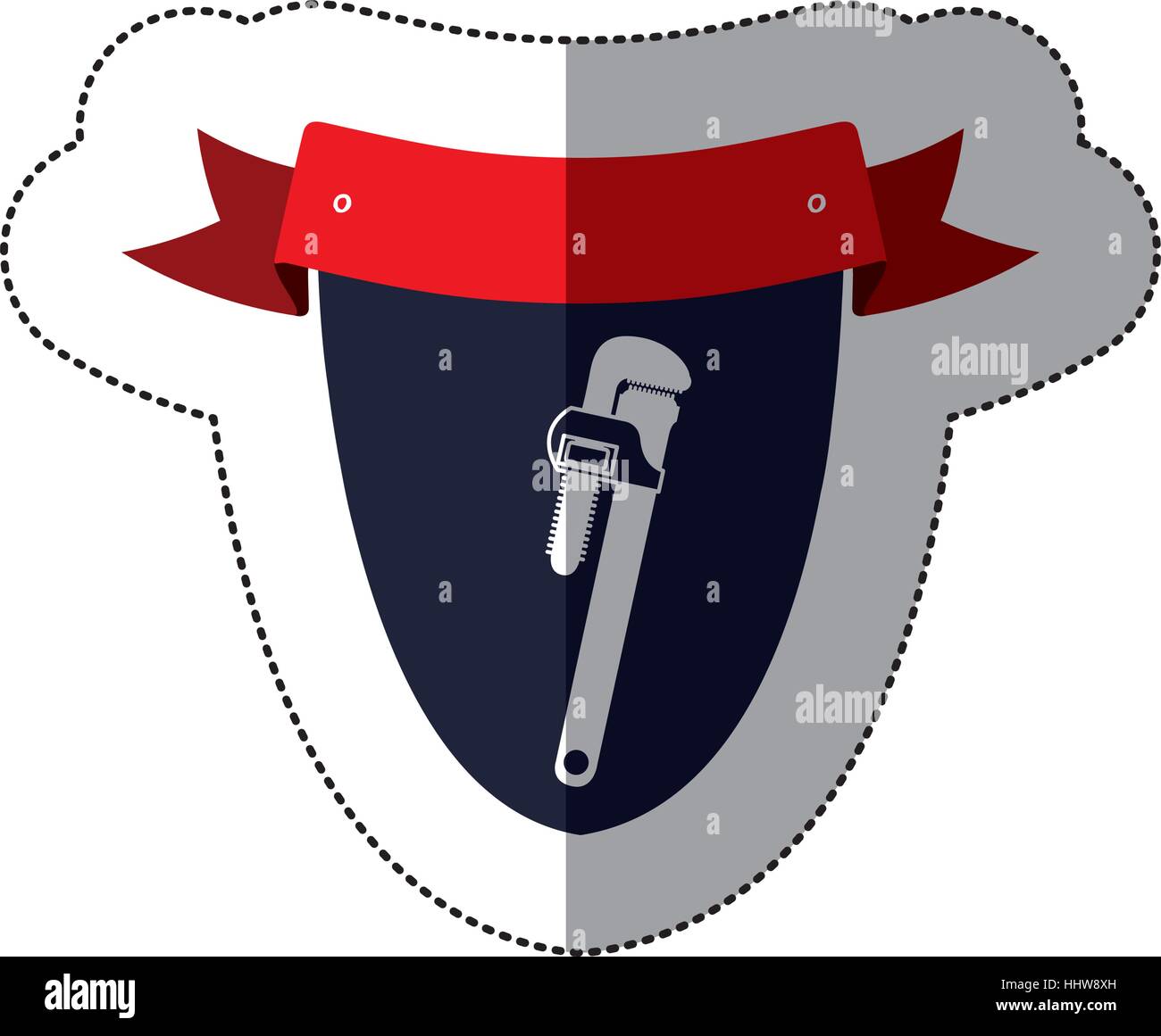 middle shadow sticker with shield frame with pipe wrench vector ...