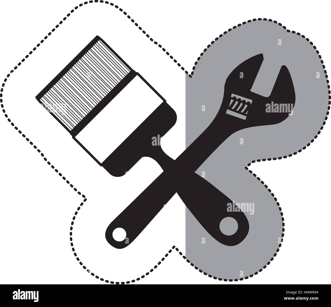 monochrome middle shadow sticker with paint brush and wrench vector ...