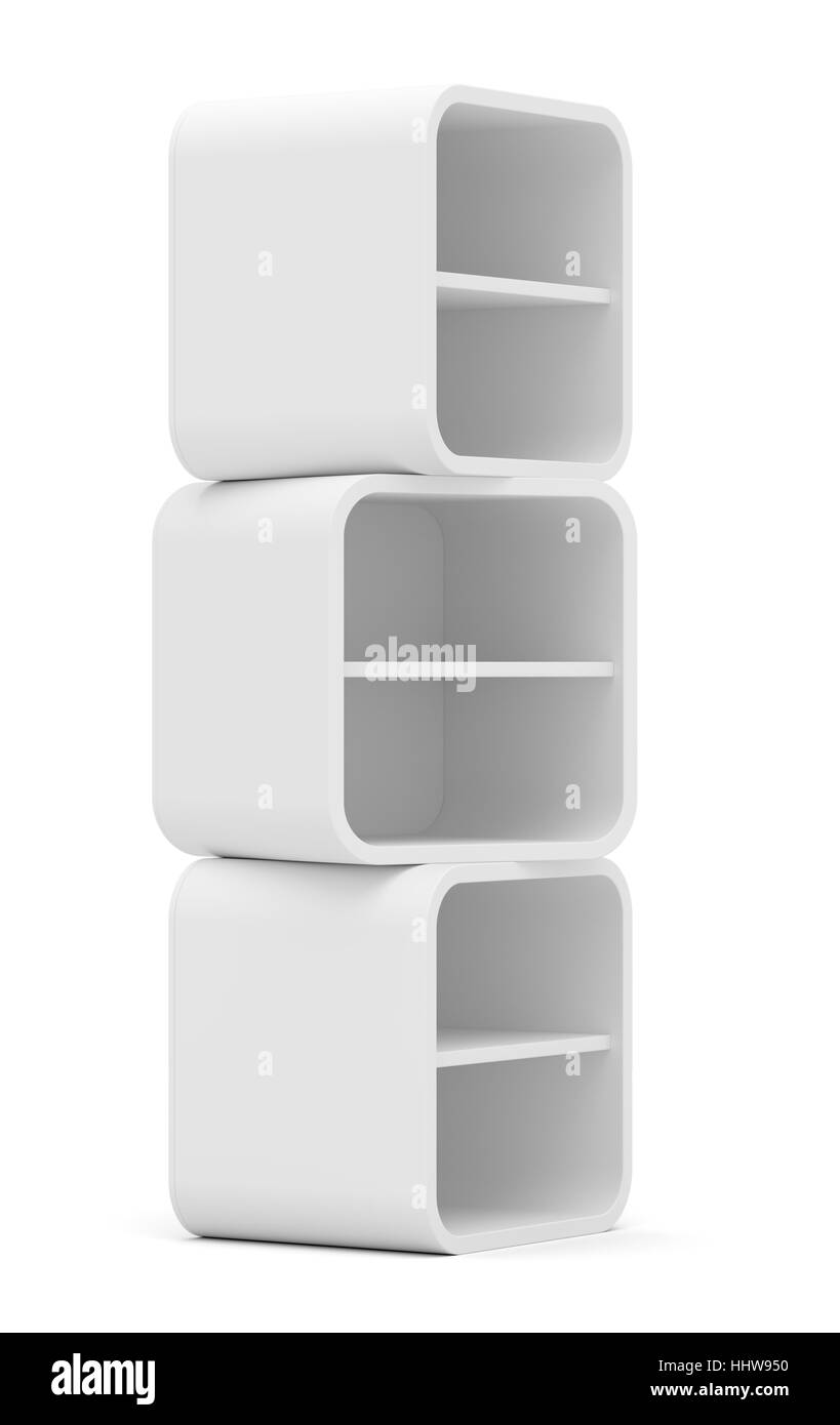 Empty rounded retail shelves. Front view Stock Photo - Alamy