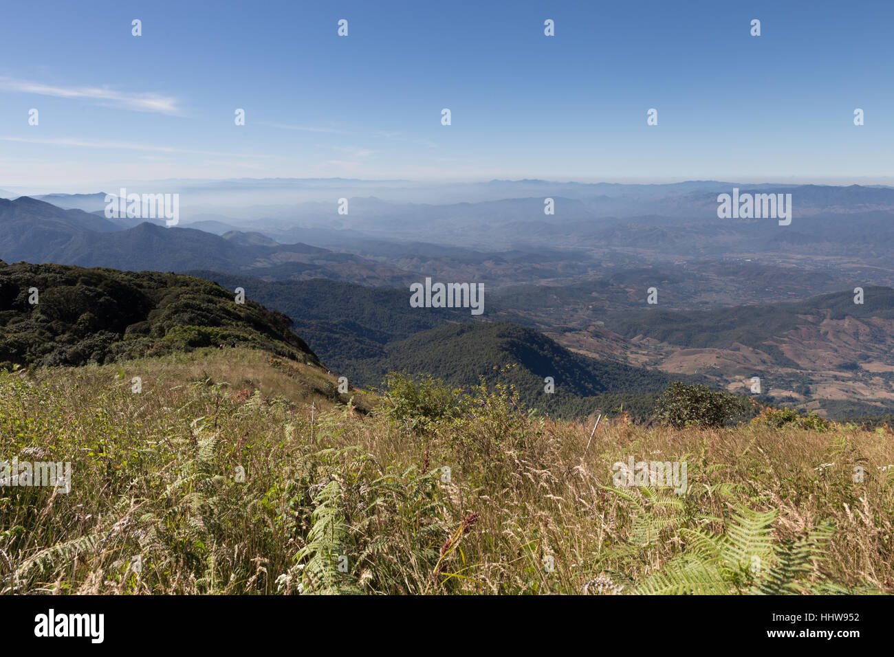 mountain landscape at Kew Mae Pan Nature Trail at Doi Inthanon National ...