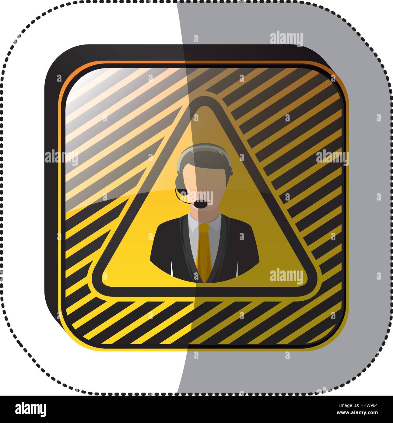middle shadow sticker in yellow square with call center operator vector ...