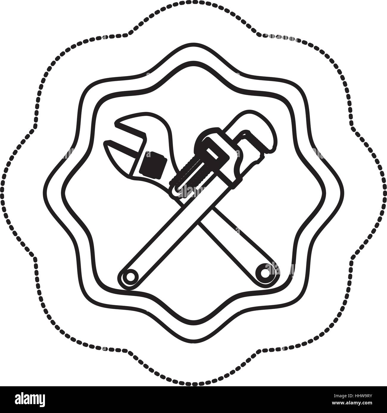 monochrome silhouette sticker with frame with crossed wrenches vector ...