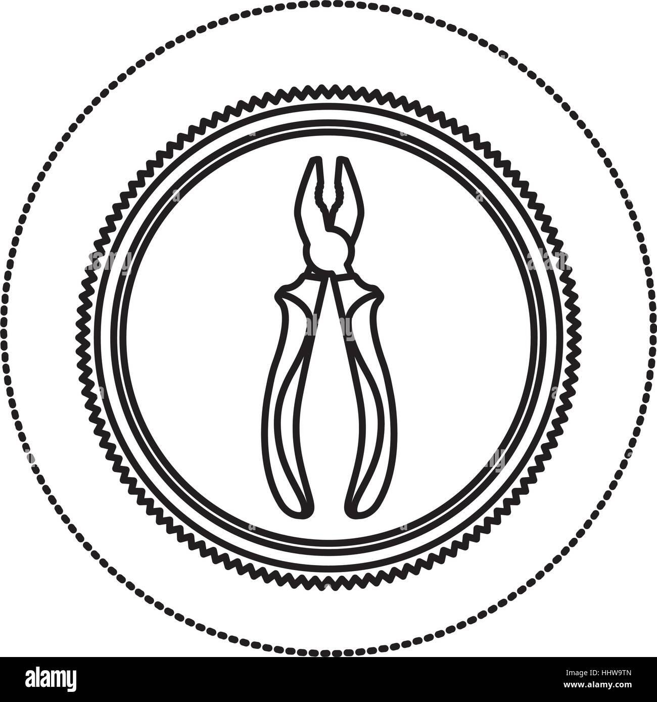 monochrome silhouette sticker with circular frame with plier vector illustration Stock Vector ...