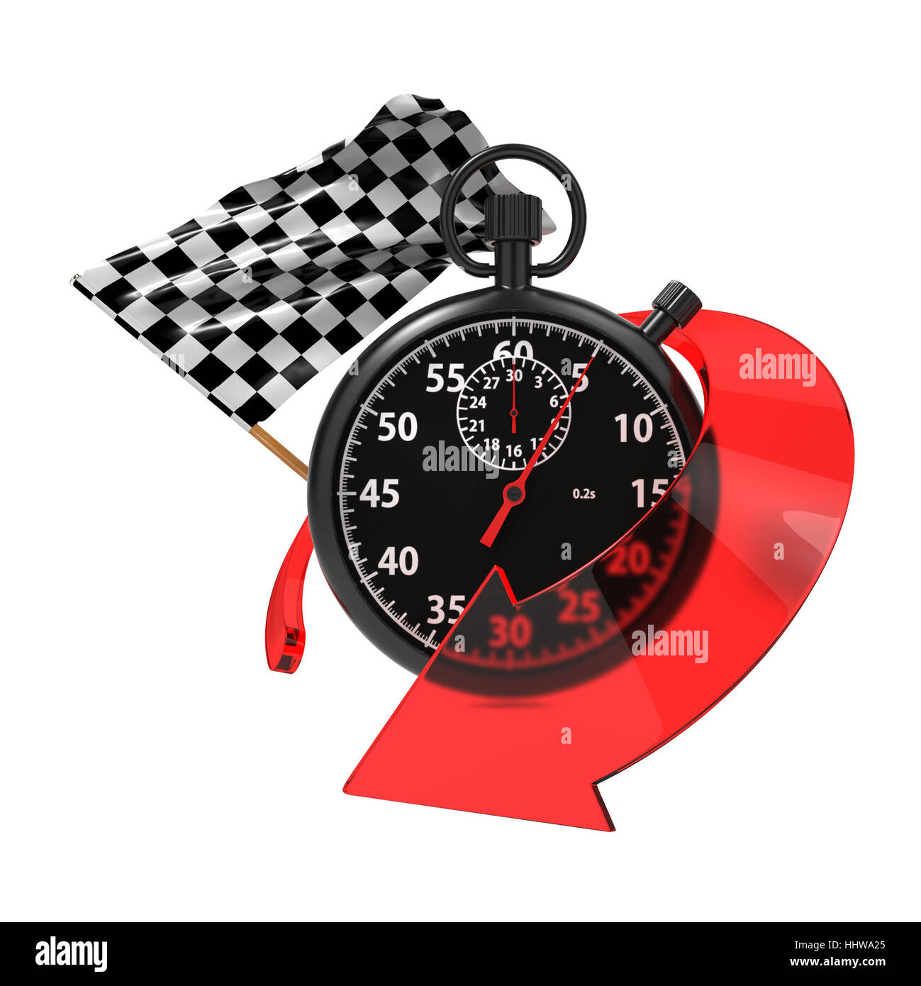 Checkered Flag with Stopwatch and Arrow. Start - Finish Concept Stock ...