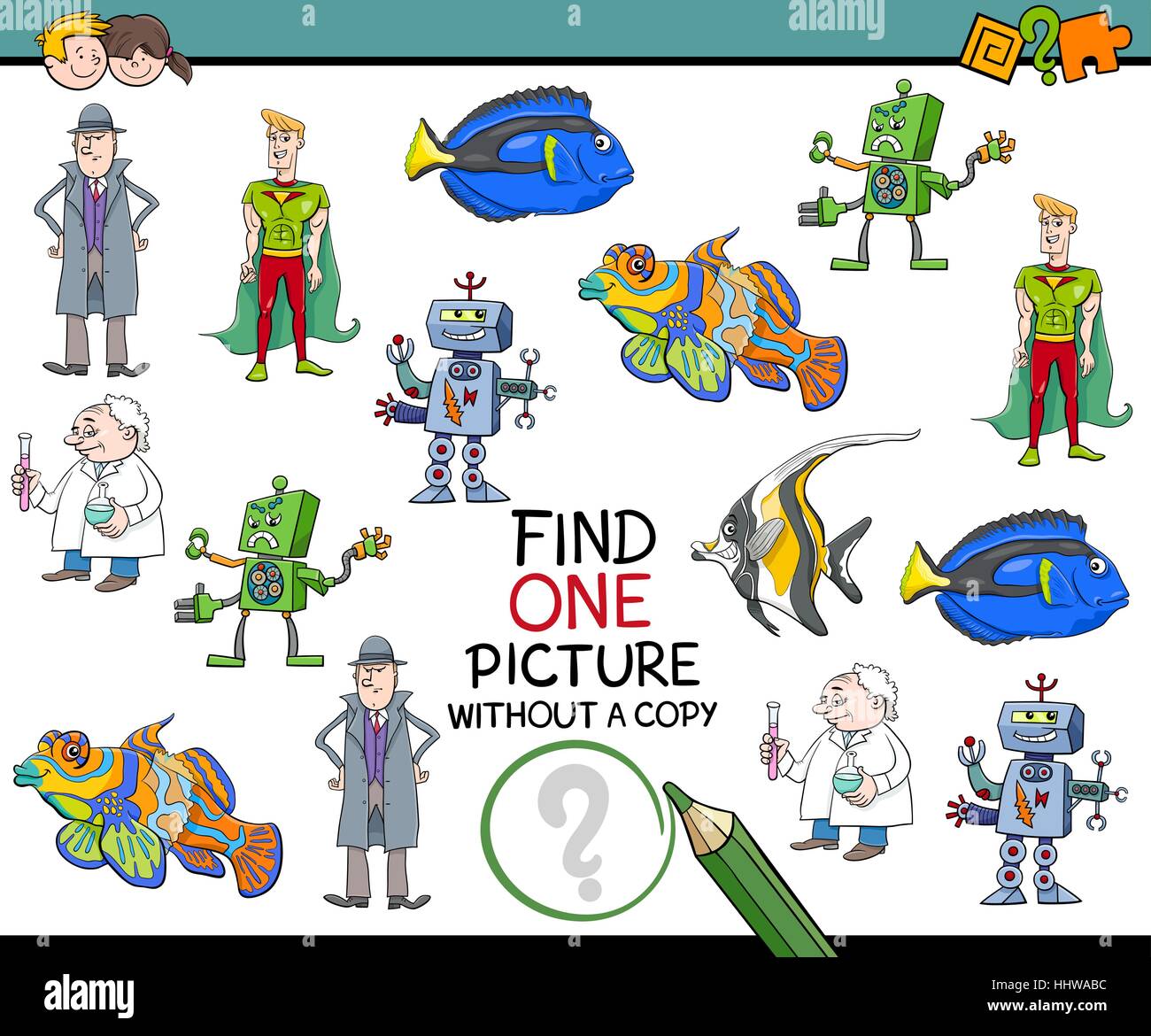 Cartoon Illustration of Educational Activity of Finding Single Picture ...
