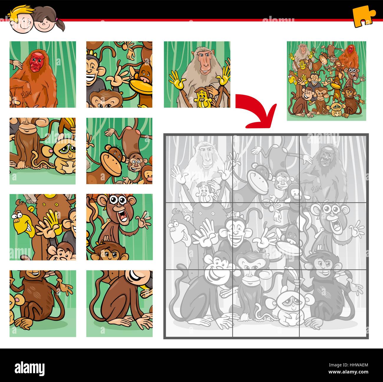 Cartoon Illustration of Education Jigsaw Puzzle Activity for Children ...