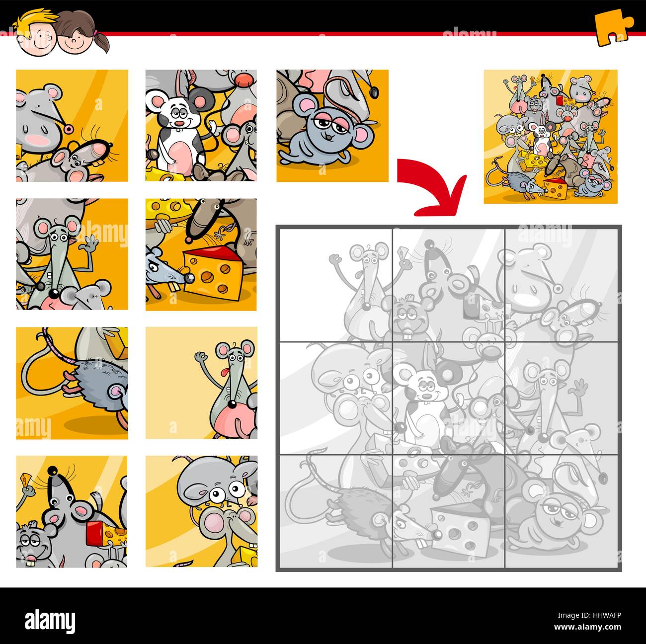 Cartoon Illustration of Education Jigsaw Puzzle Activity for Children ...