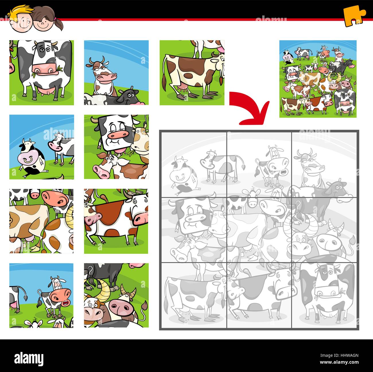 Cartoon Illustration of Education Jigsaw Puzzle Activity for Children ...