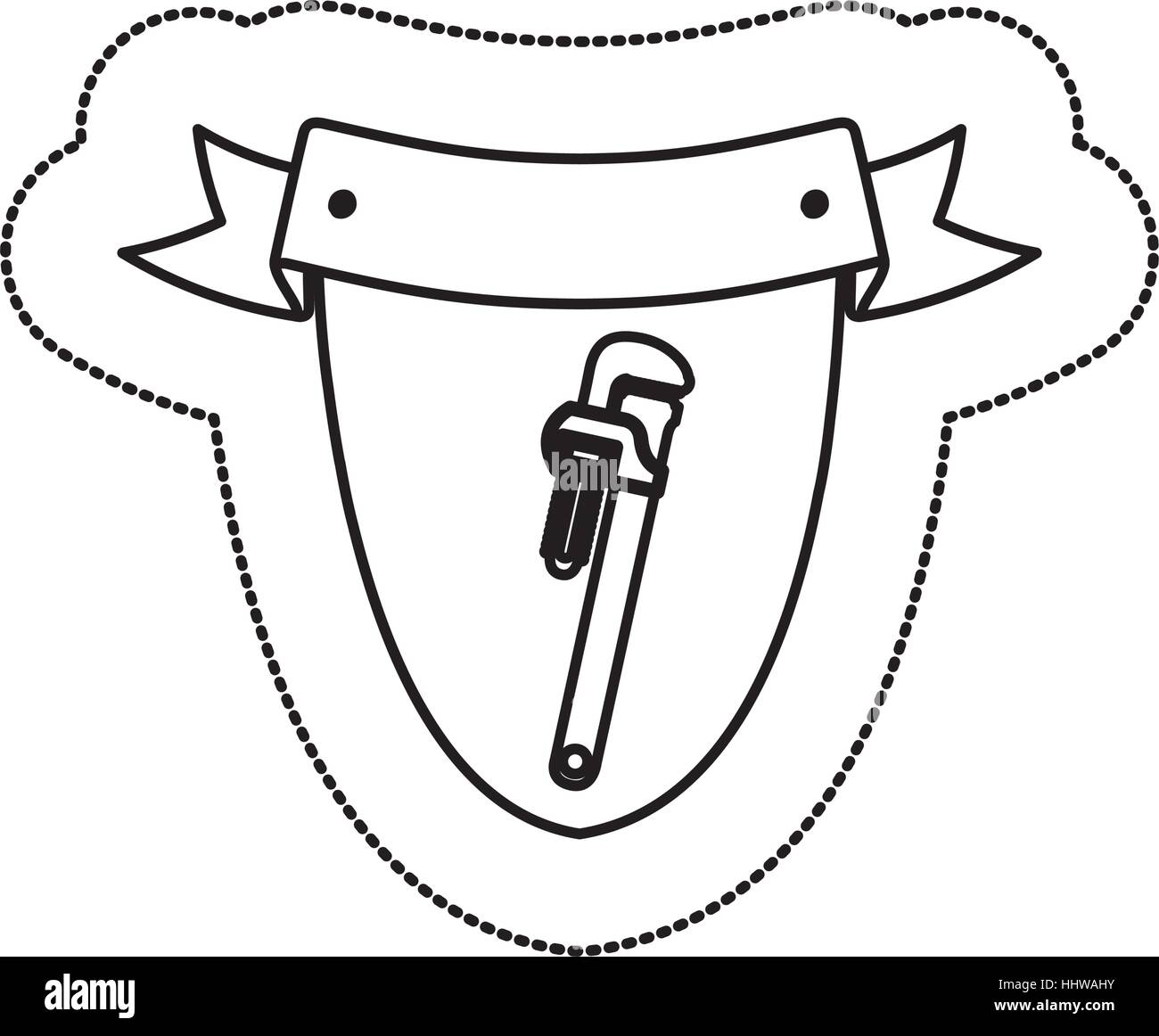 monochrome silhouette sticker with shield frame with pipe wrench vector ...