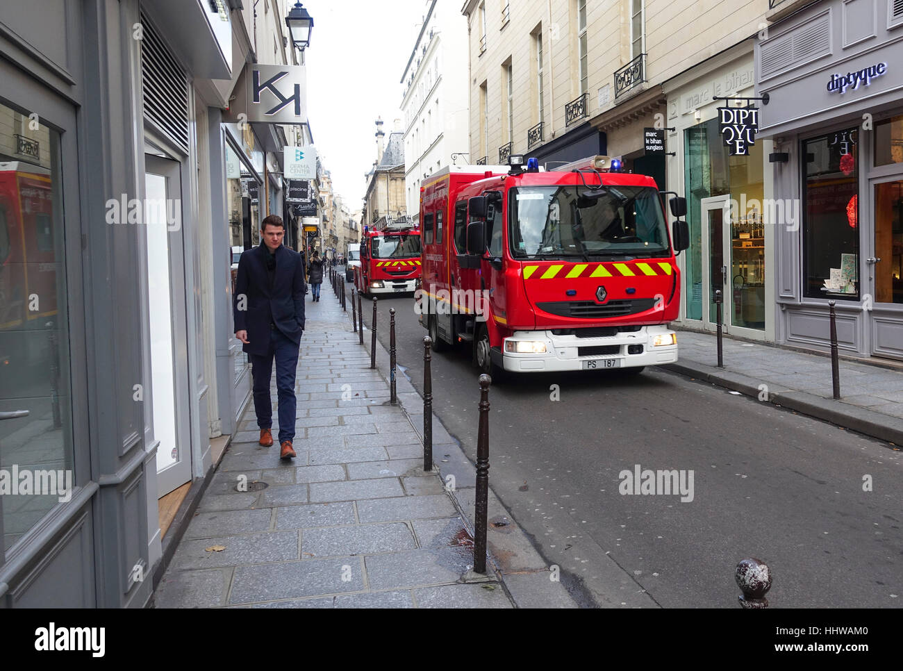 Marais Paris France Fire Truck Stock Photo - Alamy