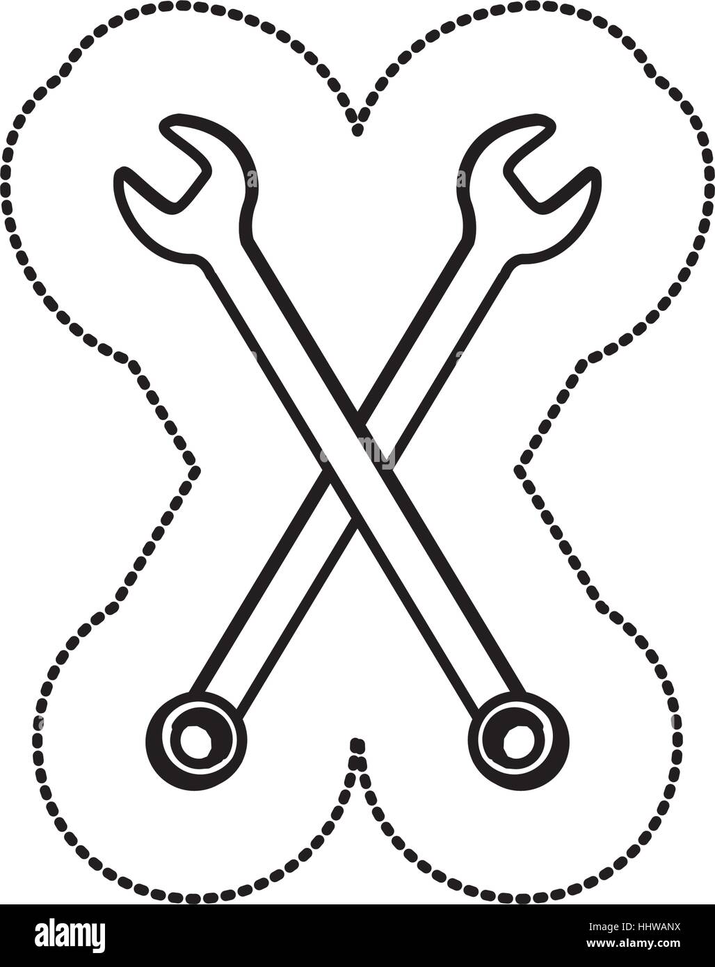 sticker monochrome with crossed wrenches vector illustration Stock ...