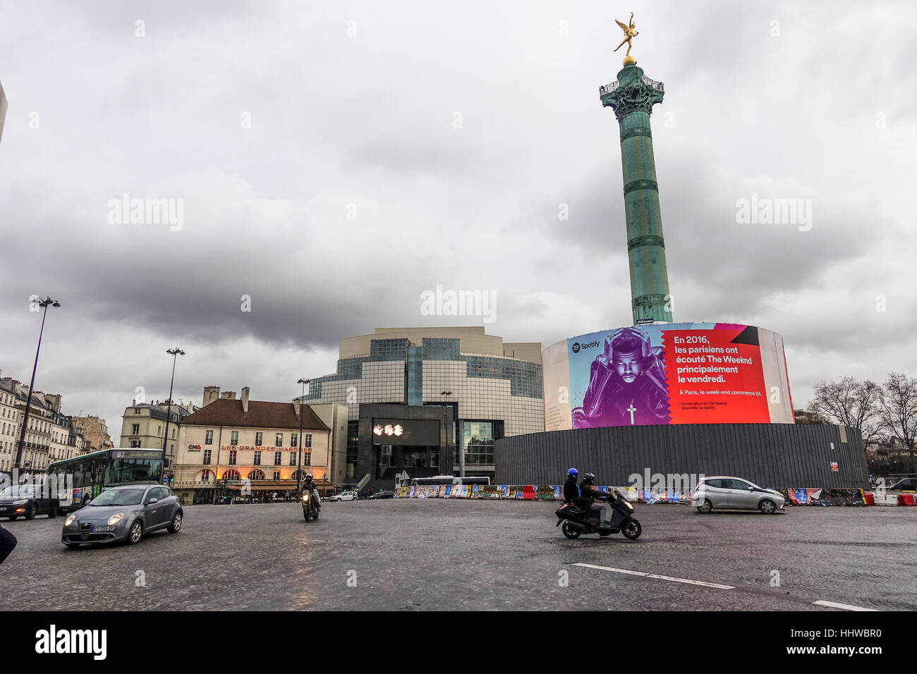 Opera Bastille and July Column at Place de la Bastille Paris France ...