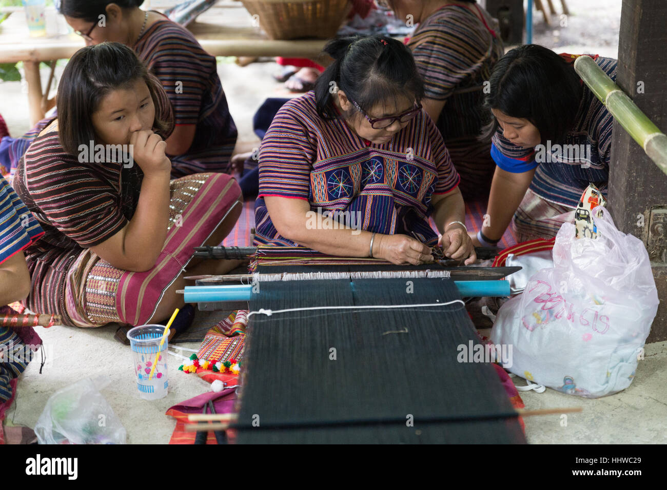 Chiang Mai, Thailand - January 11, 2017: Hill tribe working embroidery ...