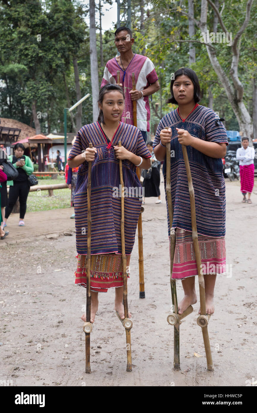 Chiang Mai, Thailand - January 11, 2017: Thailand hill tribe standing ...