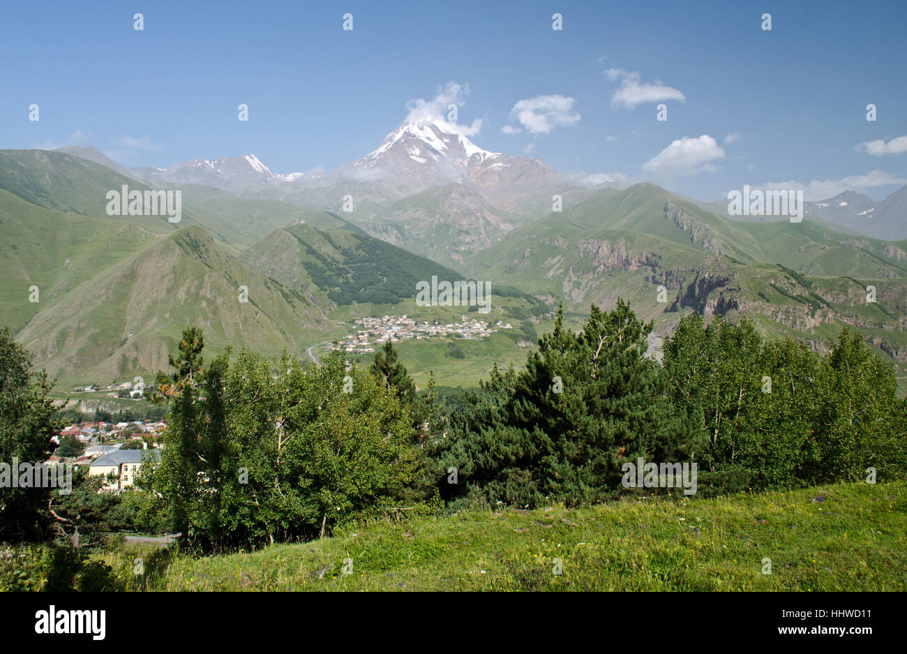 summit, climax, peak, georgia, caucasus, blue, tree, trees, green, asia ...