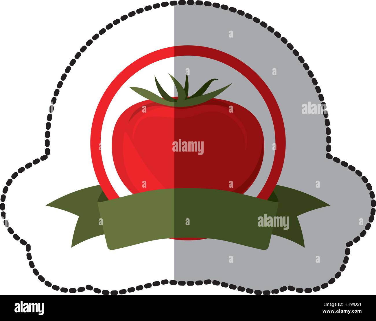 middle shadow sticker colorful with tomato and ribbon vector ...