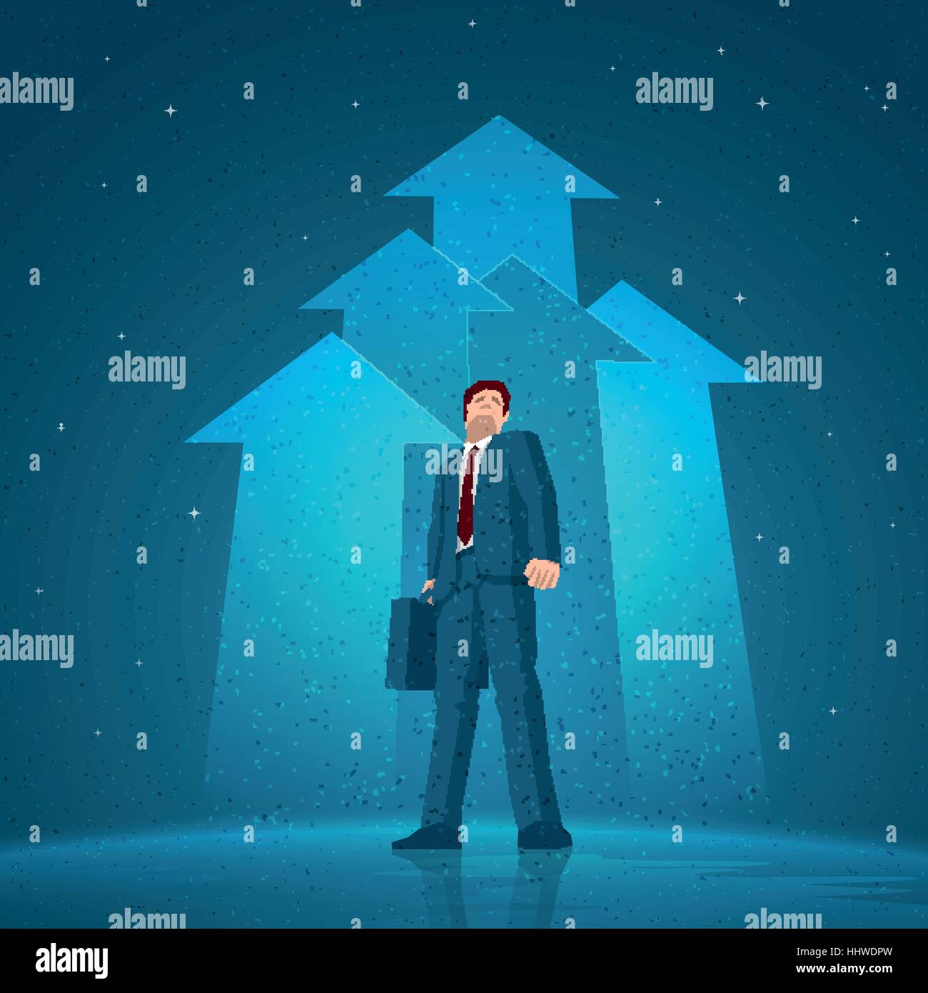 Businessman standing in the night on rising arrows background. Vector ...