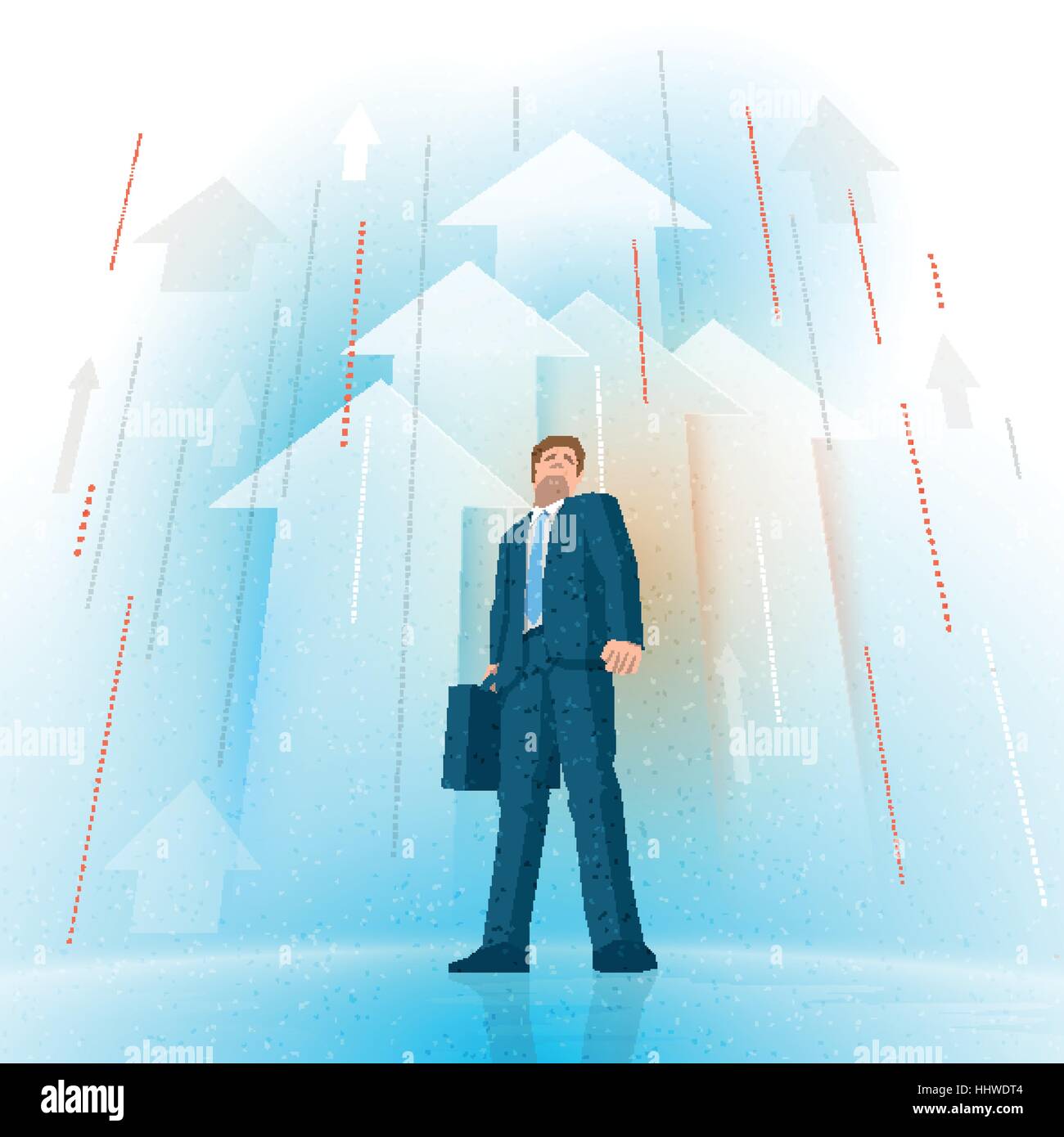 Businessman standing on rising arrows background. Vector illustration ...