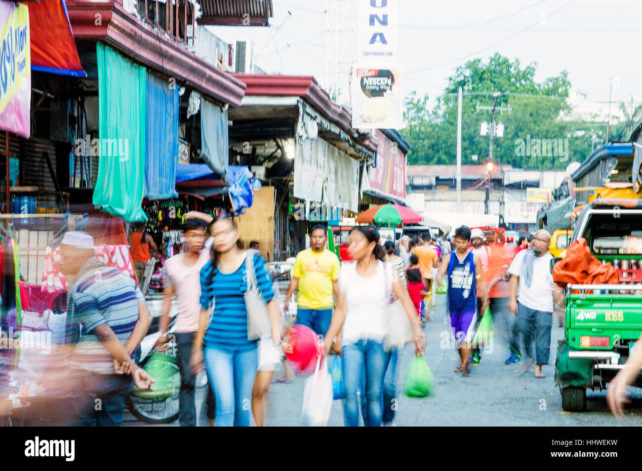 Street scene by Bangkerohan River and Bolton Bridge, Davao, Davao Del ...