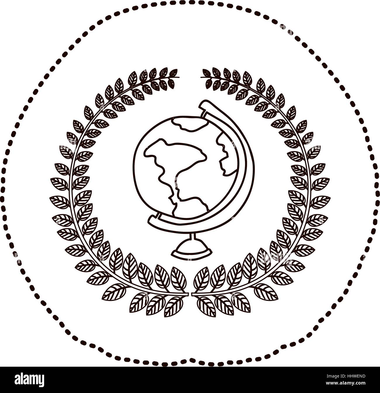 sticker arch of leaves with map of the world vector illustration Stock ...