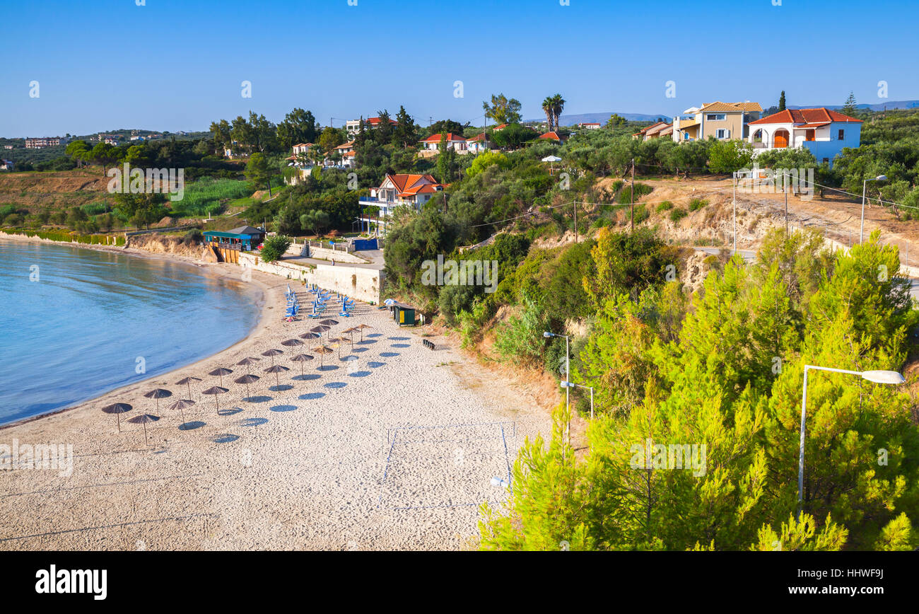 Landscape of Bouka Beach in summer morning, popular touristic resort ...