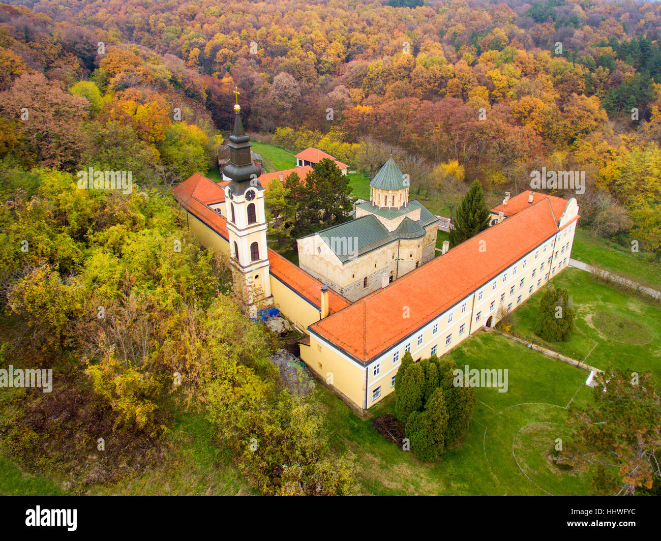 Aerial view of Novo Hopovo monastery in Serbia Stock Photo - Alamy