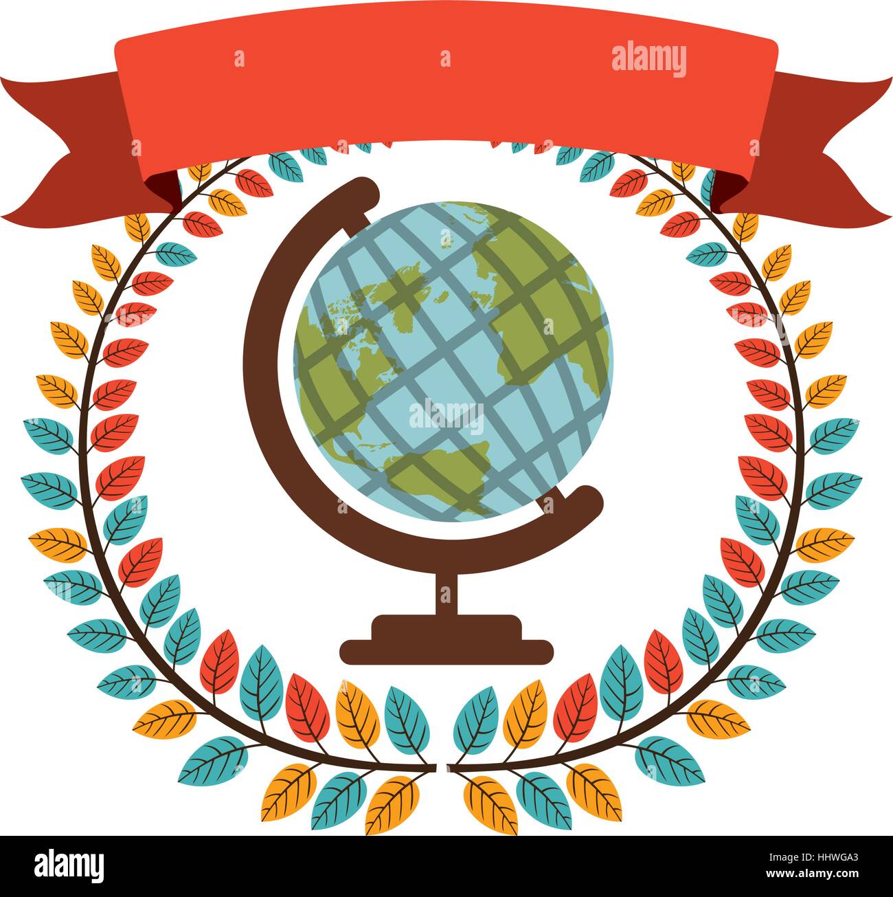 colorful olive crown with ribbon and earth world map vector ...