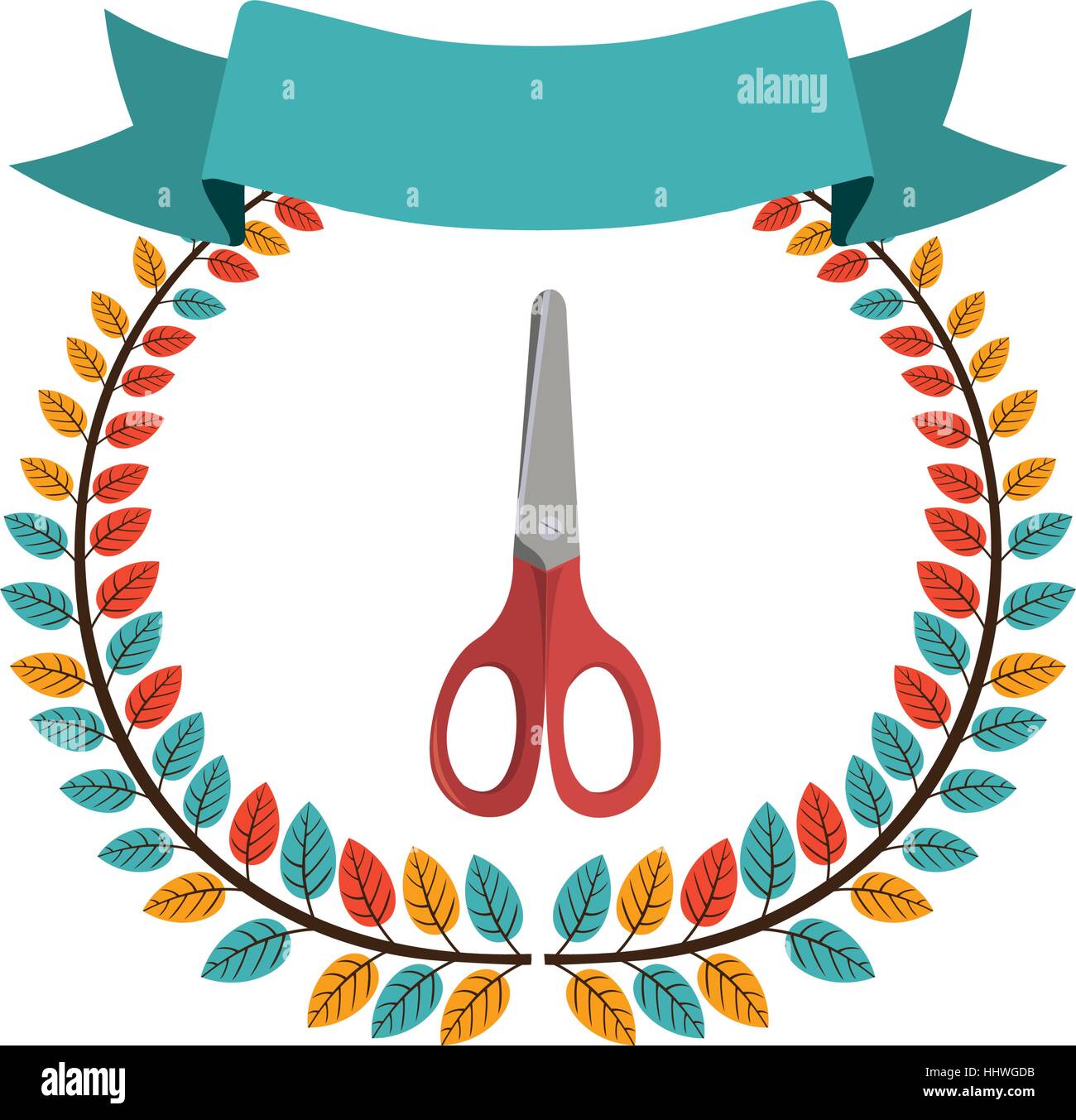 colorful olive crown with ribbon and scissors vector illustration Stock ...
