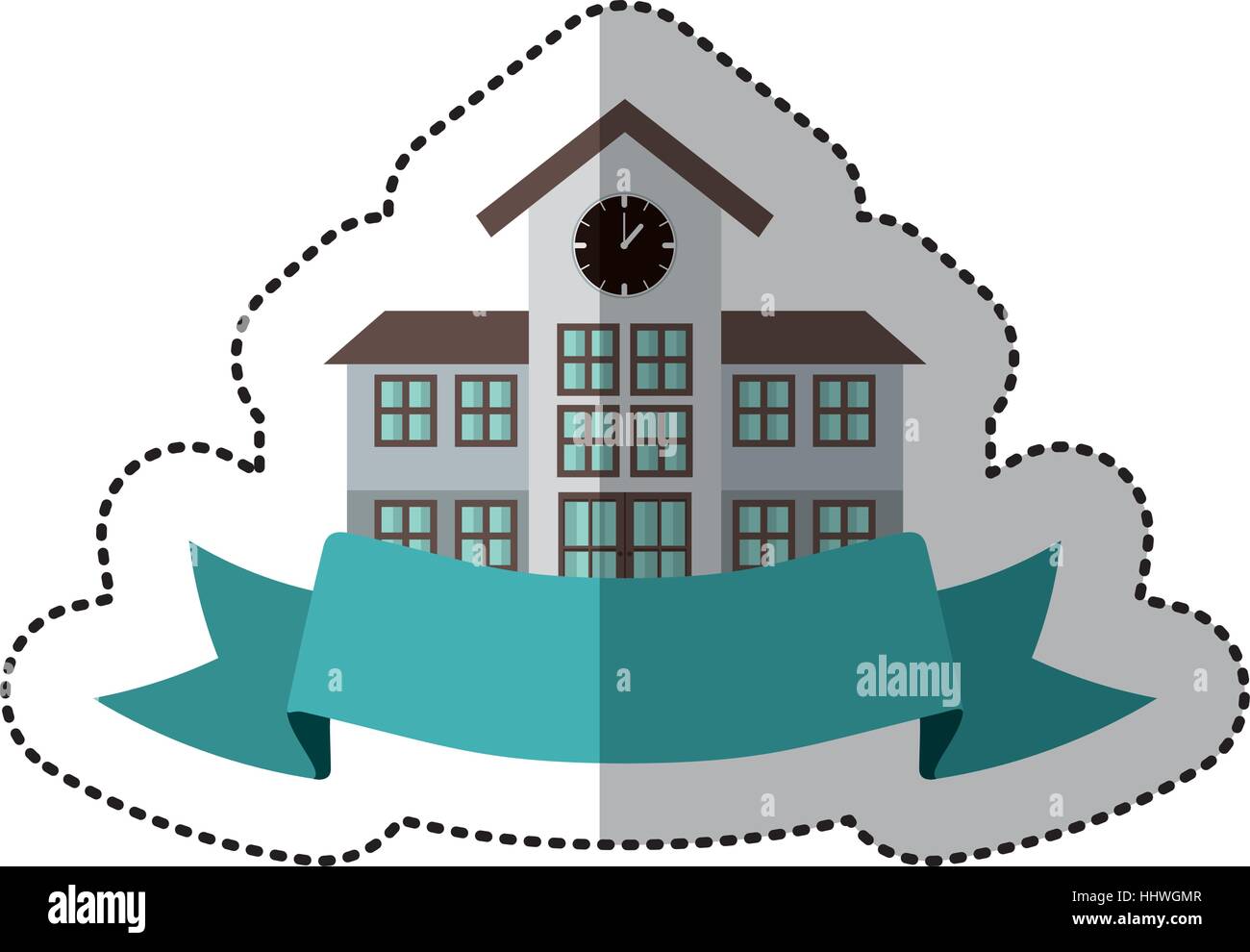 middle shadow sticker with colorful high school structure with ribbon ...