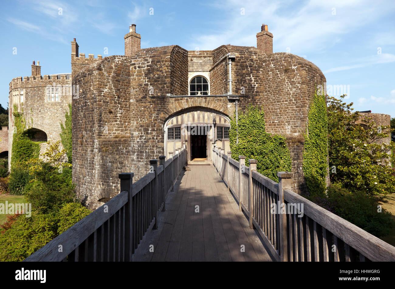 Rear view of Walmer Castle with the wooden bridge over the mote Stock ...