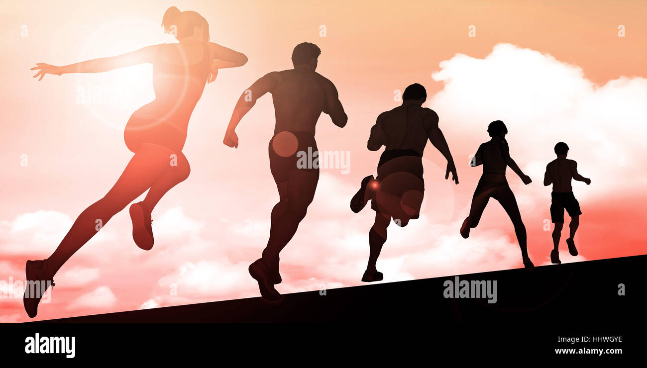 Athletes Running During Sunset with Silhouette Illustration Stock Photo ...