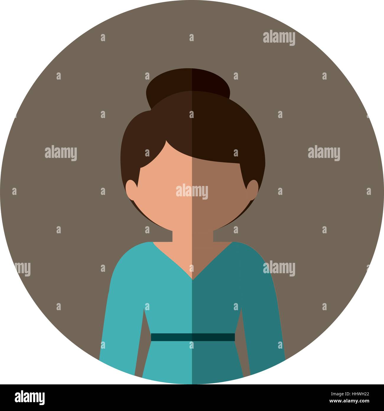 circle with half body woman in dress with collected hair and middle ...