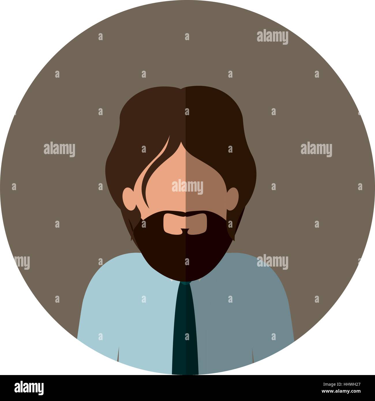 circle with half body man with beard and tie and middle shadow vector ...