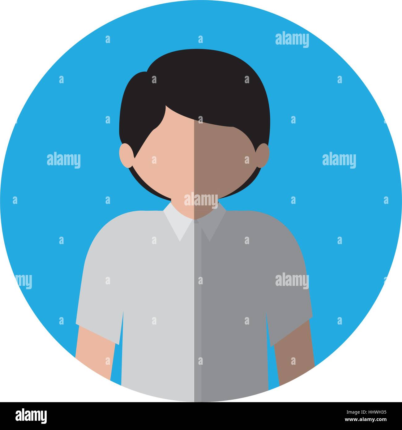 circle with half body man with shirt and middle shadow vector ...
