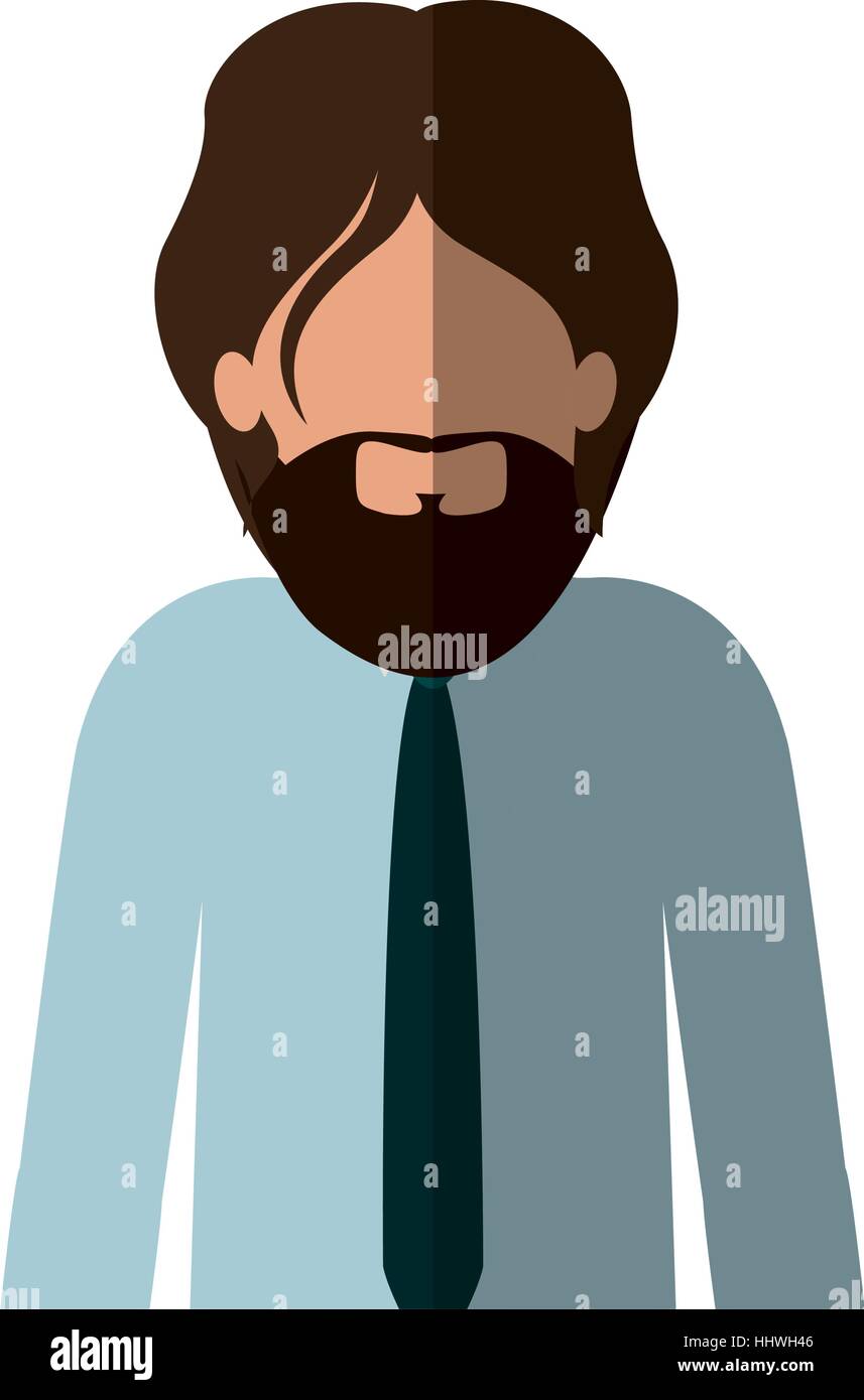 half body man with beard and tie and middle shadow vector illustration ...